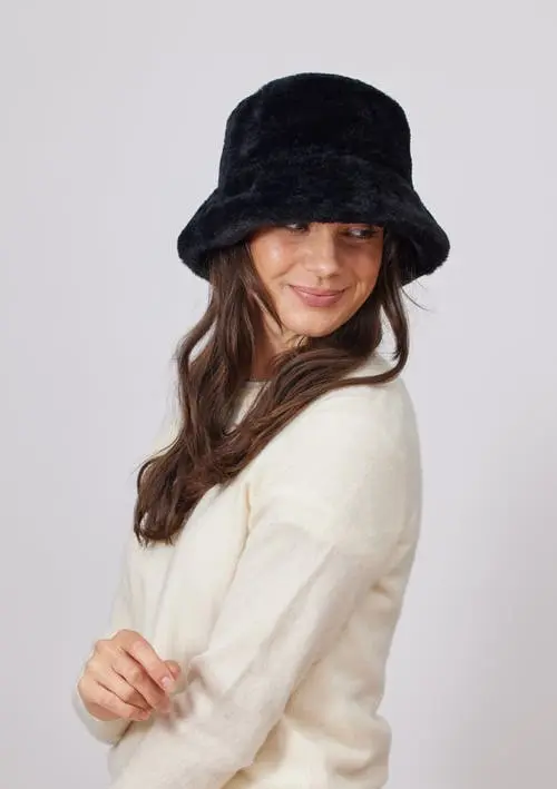 Hat Attack Faux Fur Bucket Hat - Black