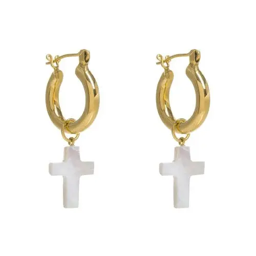 FREYA ROSE Mini Hoop Earrings With Cross Charms - Gold