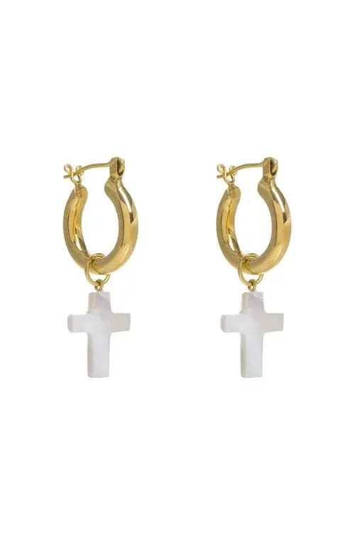 FREYA ROSE Mini Hoop Earrings With Detachable Cross Charms - Gold