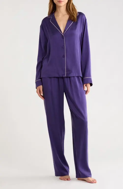 Lunya Piped Washable Silk Pajamas - Flying Fig/lilac Haze