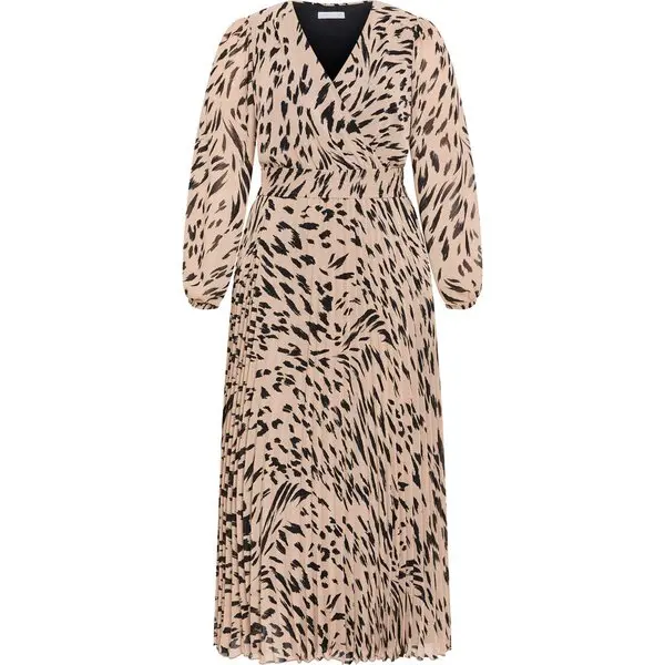 City Chic Floral Pleated Maxi Dress - Abstract Leopard