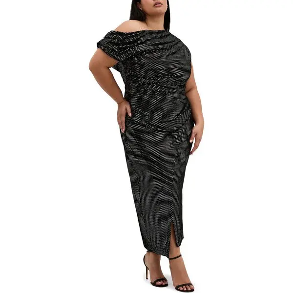 City Chic Ruched One-shoulder Midi Dress