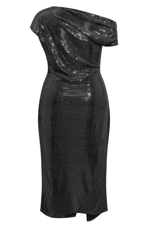 City Chic Ruched One-shoulder Midi Dress