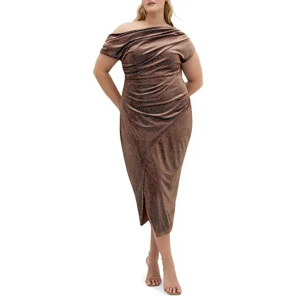 City Chic Ruched One-shoulder Midi Dress