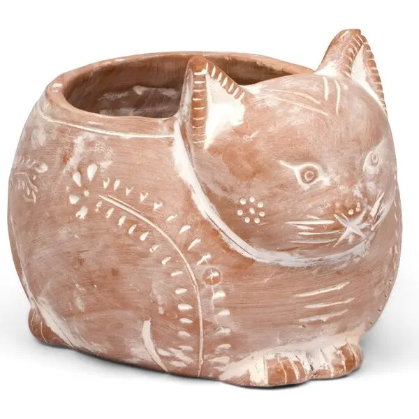 TEN THOUSAND VILLAGES Crouching Cat Planter - Beige