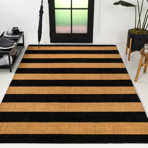 JONATHAN Y Peater Classic Casual Commerical Natural Coir Mat Indoor/outdoor - Natural Black Stripe
