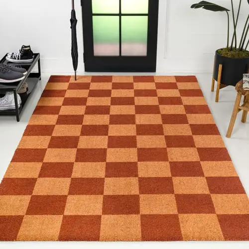 JONATHAN Y Peater Classic Casual Commerical Natural Coir Mat Indoor/outdoor - Natural Red Checker