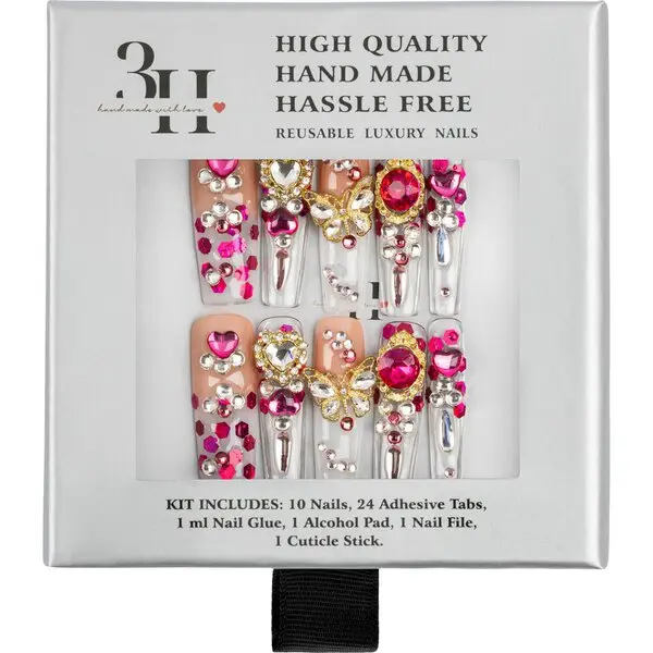 3H NAILS Hot Couture Luxury Hand Made Press On Nails - Hot Pink