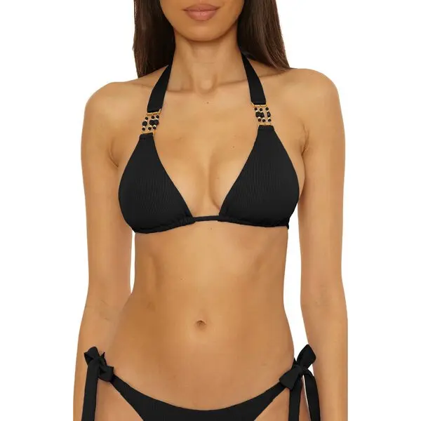 BECCA® By Rebecca Virtue Modern Edge Rib Triangle Bikini Top - Black