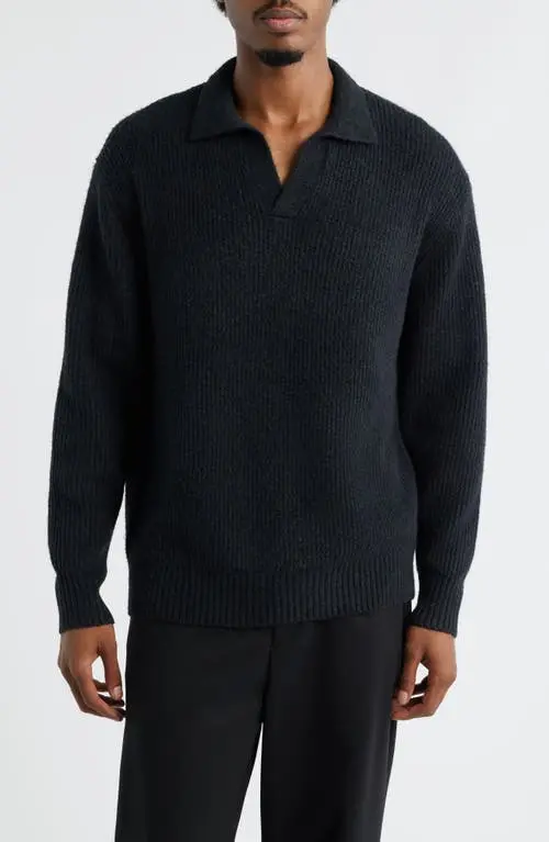 OPEN EDIT Johnny Collar Polo Sweater - Black Caviar
