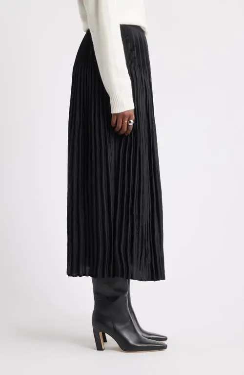 Treasure & Bond Pleated Satin Midi Skirt - Black