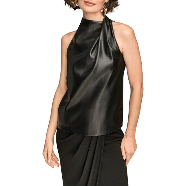 Donna Karan New York Mixed Media Sleeveless Faux Leather Top