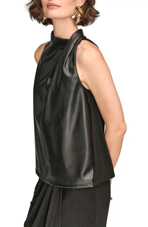 Donna Karan New York Mixed Media Sleeveless Faux Leather Top