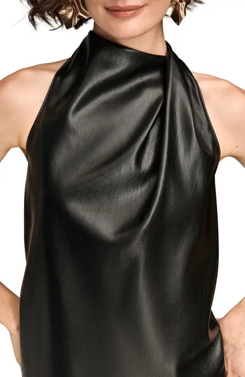 Donna Karan New York Mixed Media Sleeveless Faux Leather Top