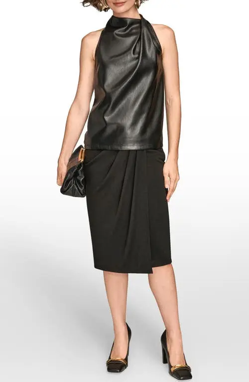 Donna Karan New York Mixed Media Sleeveless Faux Leather Top