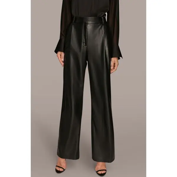 Donna Karan New York Faux Leather Straight Leg Pants - Black