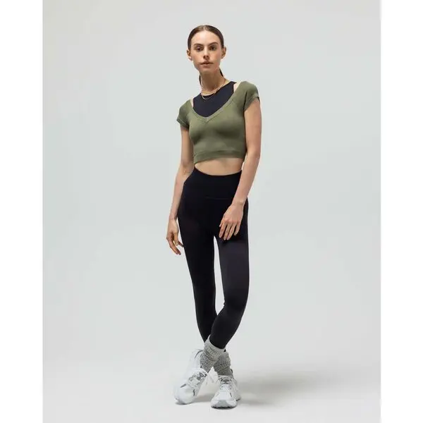 REFORMER Ribbed Cap Sleeve Cropped Top - Olive