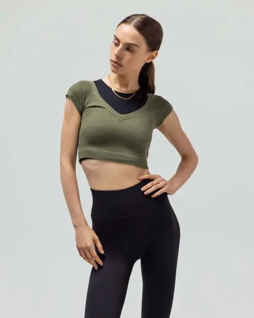 REFORMER Ribbed Cap Sleeve Cropped Top - Olive