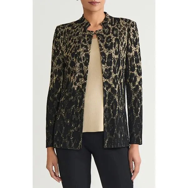 Ming Wang Metallic Leopard Jacquard Knit Jacket