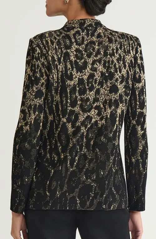 Ming Wang Metallic Leopard Jacquard Knit Jacket
