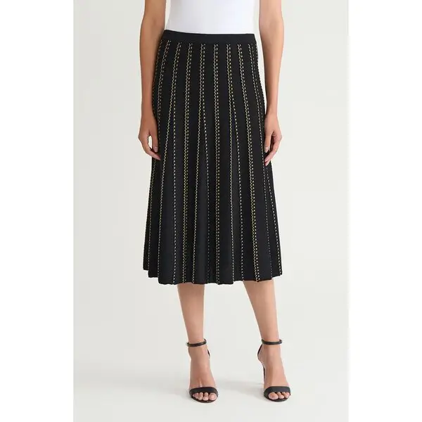 Ming Wang Linear Metallic Knit Midi Skirt