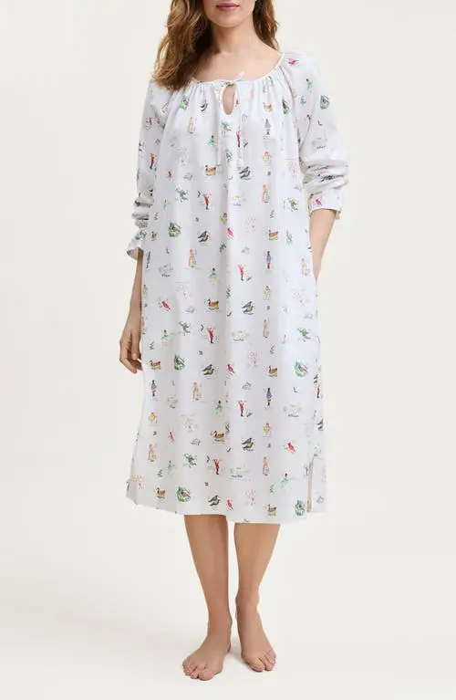 PETITE PLUME Delphine Print Cotton Twill Nightgown - White