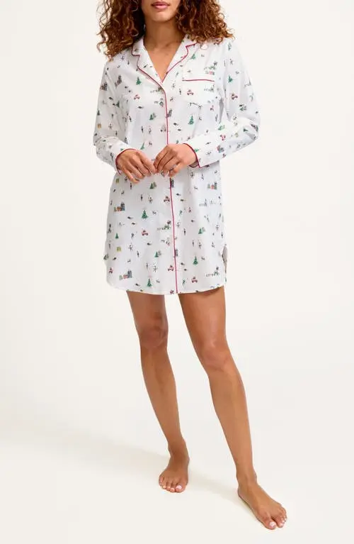 PETITE PLUME Holiday Town Cotton Twill Nightshirt - White