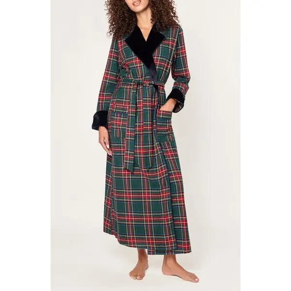 PETITE PLUME Kensington Tartan Cotton Twill Robe - Green