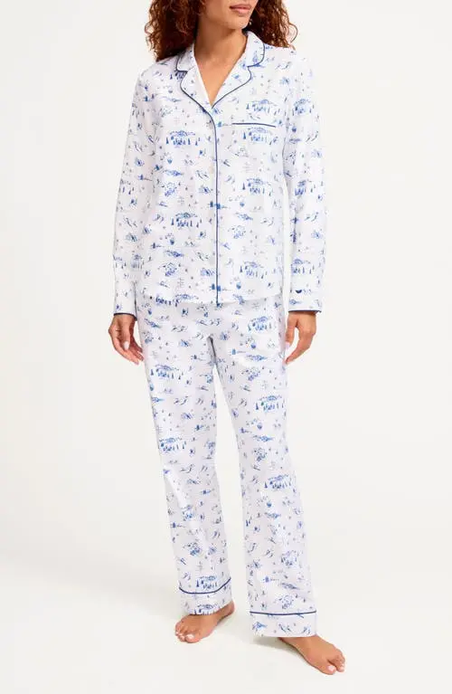 PETITE PLUME Chalet Brushed Cotton Twill Pajamas - Navy