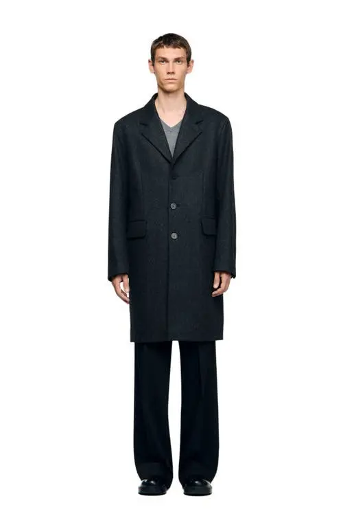 Sandro Wool Broadcloth Coat - Dark Grey