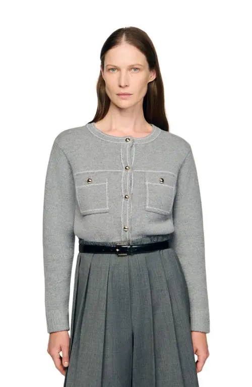Sandro Cardigan With Contrast Stitching