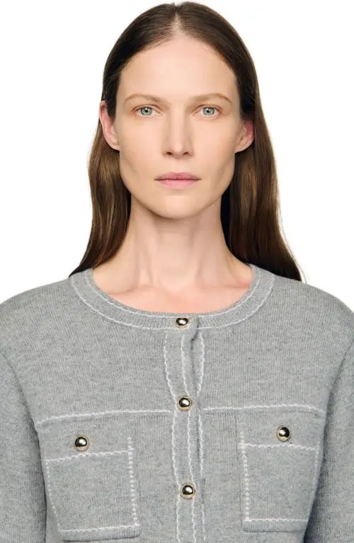 Sandro Cardigan With Contrast Stitching