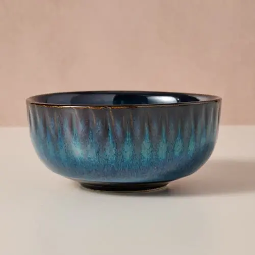 TEN THOUSAND VILLAGES Canh Drip Glaze Bowllarge - Blue Green