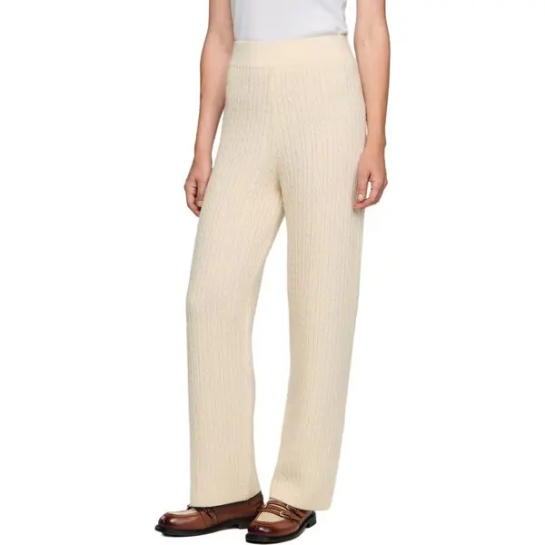Sandro Cable Knit Straight Leg Trousers - Ecru