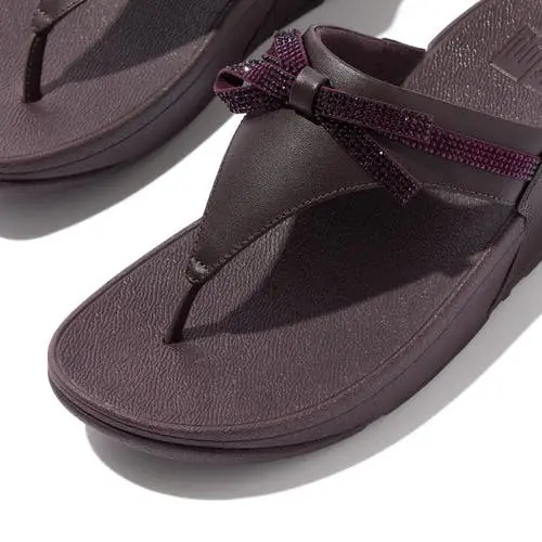 Fitflop Lulu Glitz Bow Leather Toe-post Sandals - Plumberry