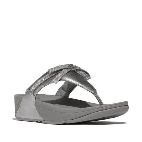 Fitflop Lulu Glitz Bow Leather Toe Post Sandals - Silvereen
