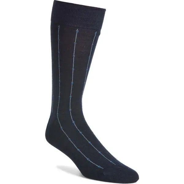 Pantherella Botolph Vertical Mini Box Stripe Wool Blend Dress Socks - Navy