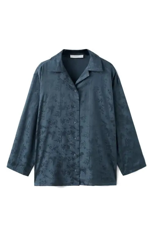 Mango Jacquard Satin Button-up Shirt - Night Blue