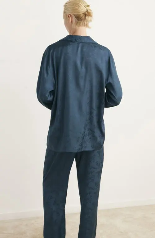 Mango Jacquard Satin Button-up Shirt - Night Blue