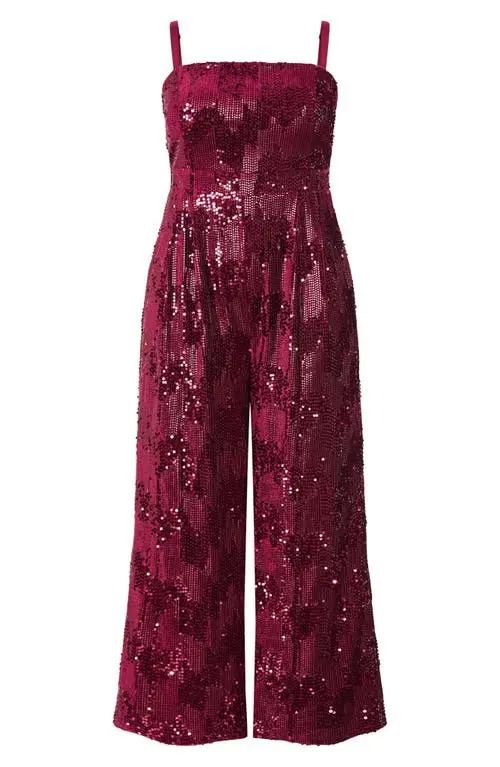 City Chic Sequin Sleeveless Wide Leg Jumpsuit - Ruby