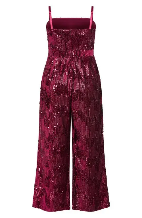 City Chic Sequin Sleeveless Wide Leg Jumpsuit - Ruby