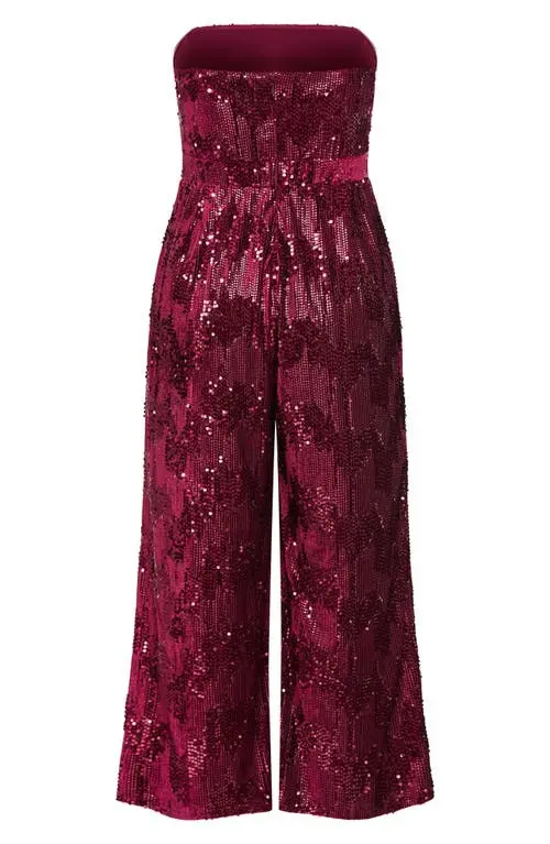 City Chic Sequin Sleeveless Wide Leg Jumpsuit - Ruby
