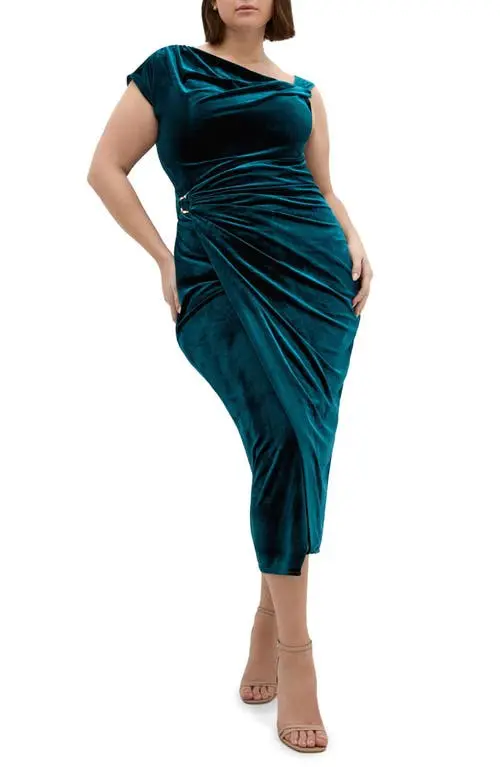 City Chic Vivi Asymmetric Velour Sheath Dress
