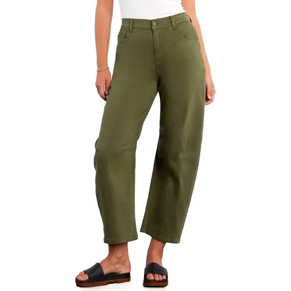 HINT OF BLU Valerie High-waist Ankle Barrel Jeans - Olive
