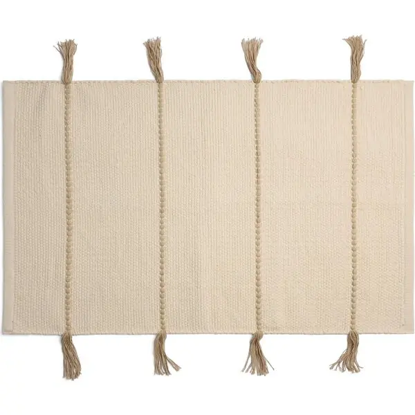 PARACHUTE Tassel Organic Cotton Bath Mat - Natural And Toast