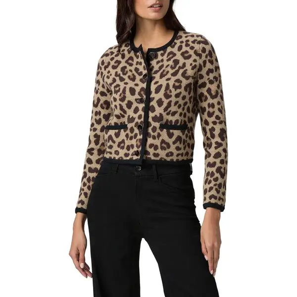 Paige Oberon Leopard Spot Crop Merino Wool Cardigan