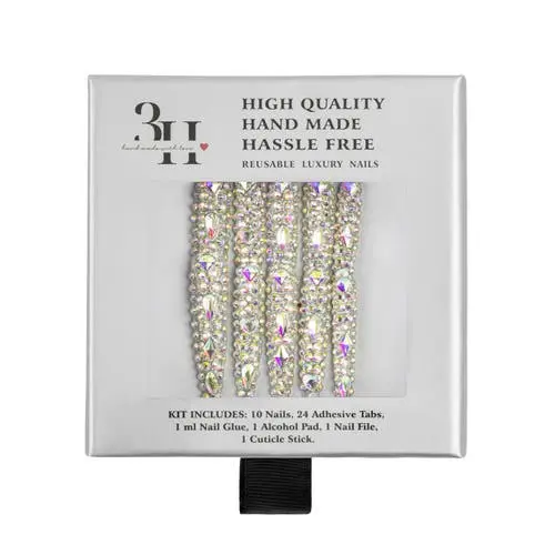 3H NAILS Diamond Dust Luxury Handmade Press On Nails - Metallic Silver