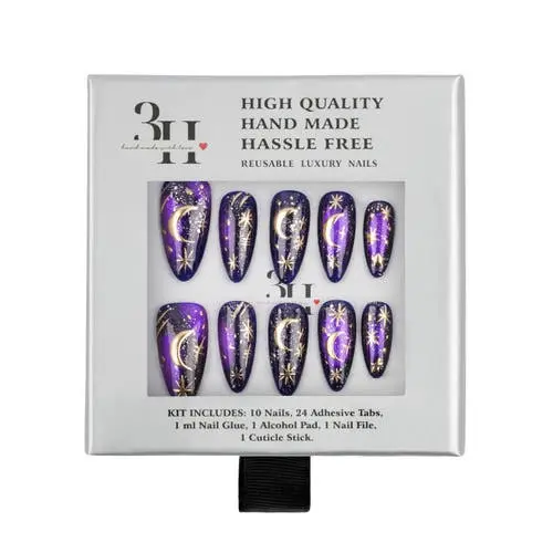 3H NAILS Moonlit Magic Luxury Handmade Press On Nails - Purple
