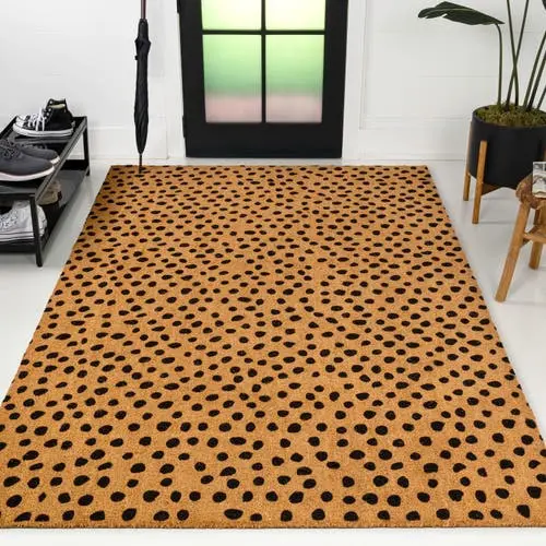 JONATHAN Y Peater Classic Casual Commerical Natural Coir Mat Indoor/outdoor - Natural Black Dot