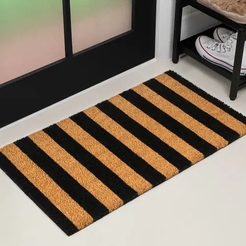 JONATHAN Y Peater Classic Casual Commerical Natural Coir Mat Indoor/outdoor - Natural Black Stripe